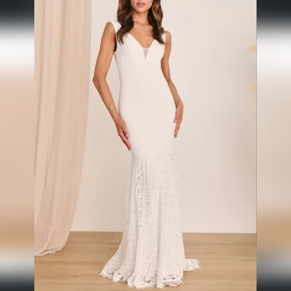 Lulus | Dresses | New Enchanted Love White Lace Sleeveless Trumpet Maxi ...